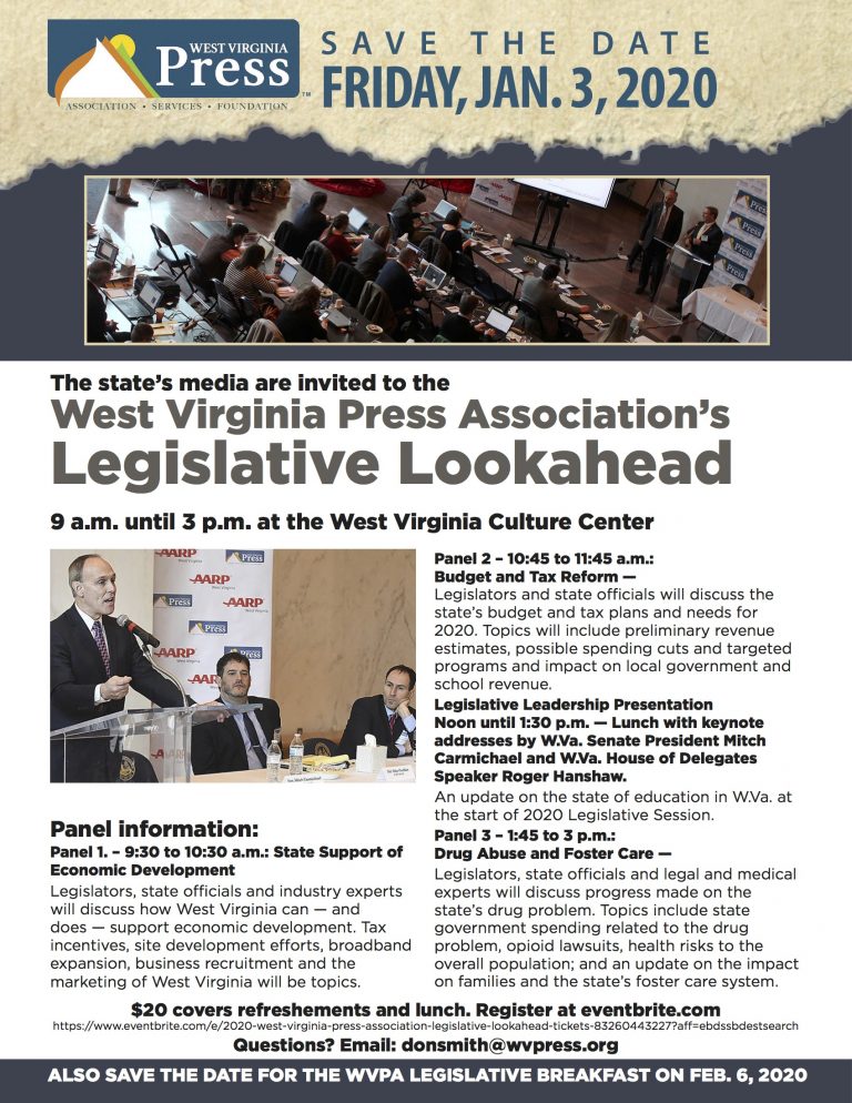 Register today for WV Press 2020 Legislative LookAhead Jan. 3 in ...
