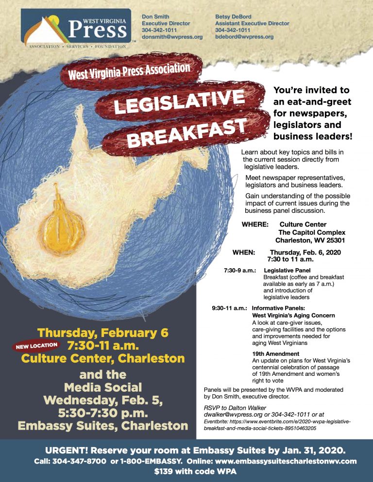 WV Press Legislative Breakfast set for Thursday, Feb. 6, at Culture ...